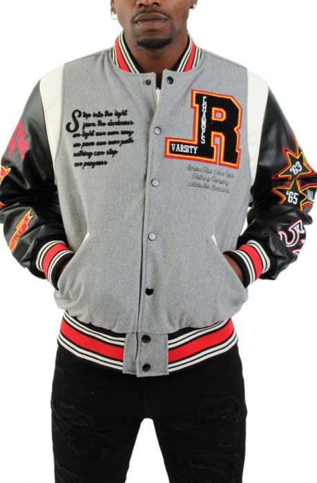 SMOKE RISE Torch Varsity Jacket WW23697SK-HGREY - Karmaloop