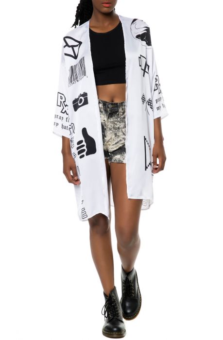 Dimepiece La The Verbage Symbol Kimono In White C14of01 Wht Plndr