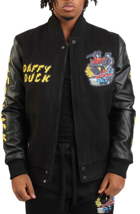 MAXIMA Looney Tunes Hot Rod Daffy Varsity Jacket LT60951-JBK - Karmaloop