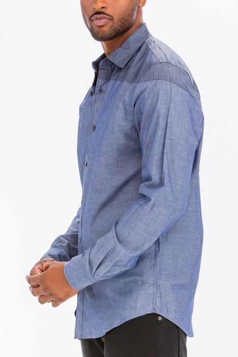 WEIV TWO TONE LONG SLEEVE BUTTON DOWN MWLL20021-DENIM - Karmaloop