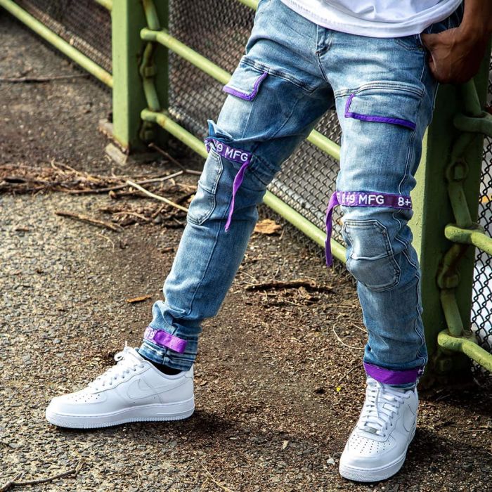8&9 MFG CO Strapped Up Slim Utility Medium Washed Jeans Purple ...