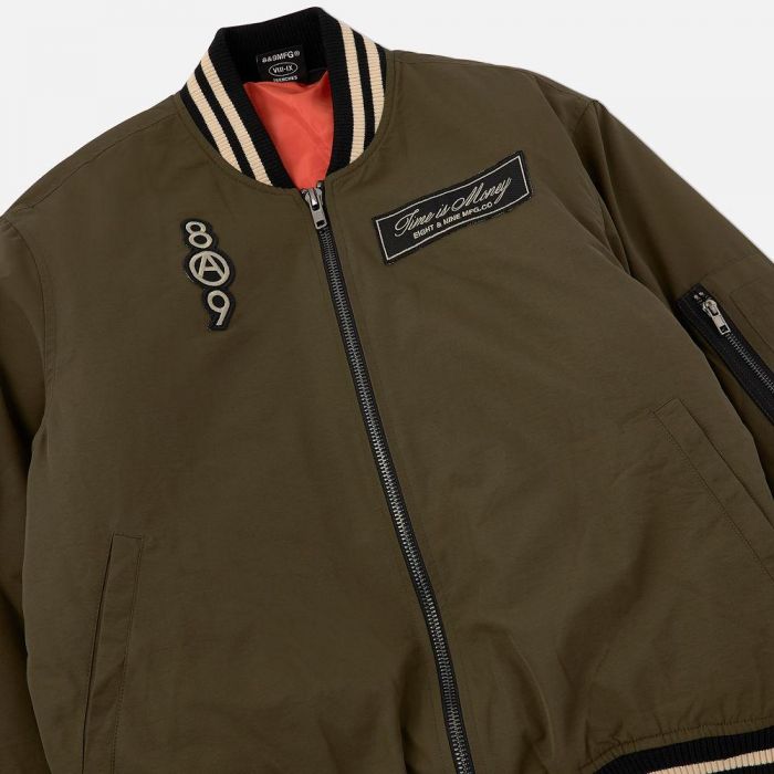 8&9 MFG CO. Burning Time Bomber Jacket Olive JKBUROLI-OLIVE - Karmaloop