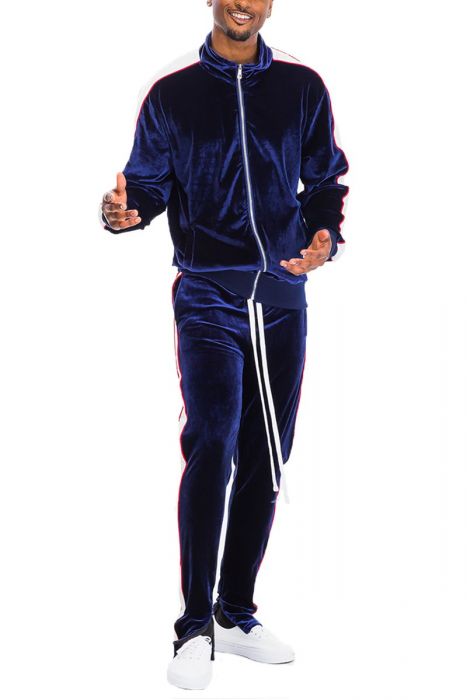 WEIV VELOUR SIDE PIPING TRACK SUIT SET TJ501-TP701-SET-NAVY - Karmaloop